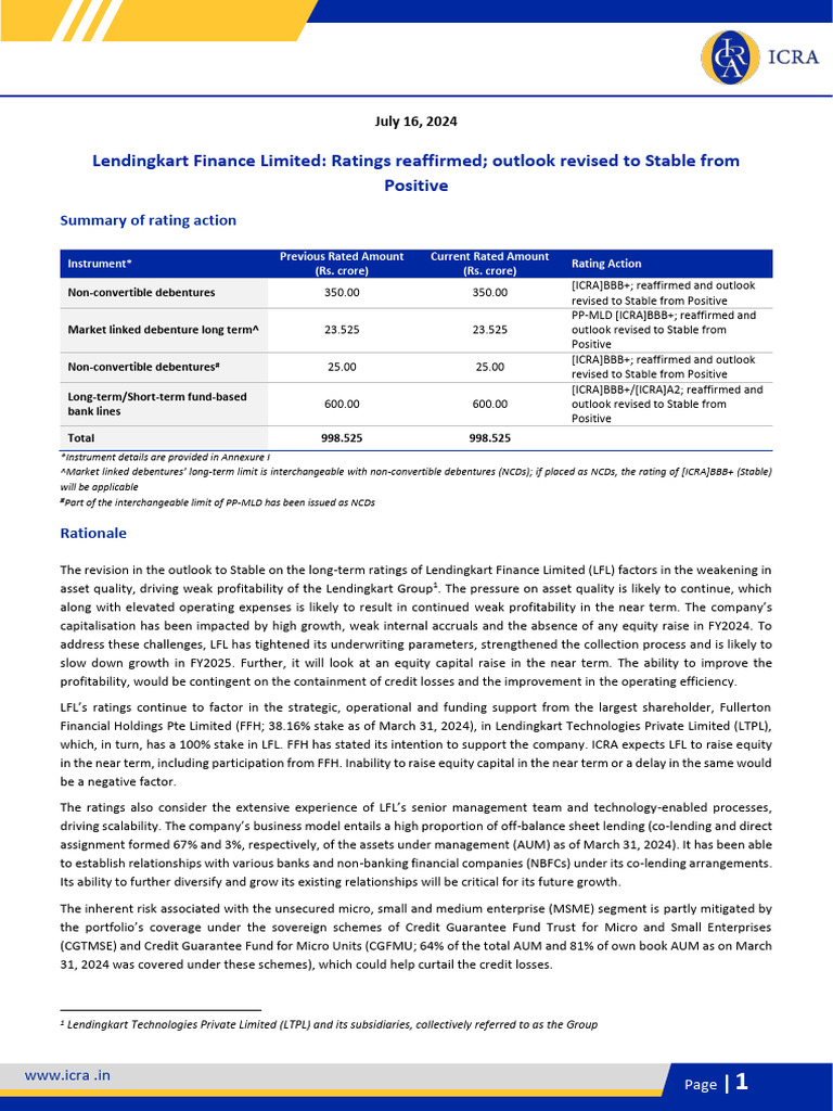 Lendingkart Finance Limited | PDF | Bond Credit Rating | Loans