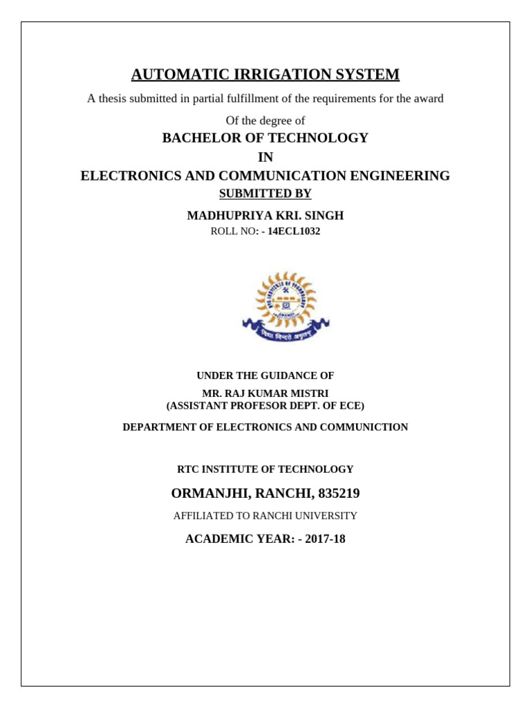 Automatic Irrigation System Thesis | PDF