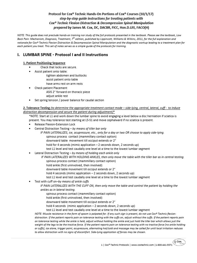 PROTOCOL FOR COX TECHNIC 2017 c1 | PDF | Vertebral Column | Vertebra