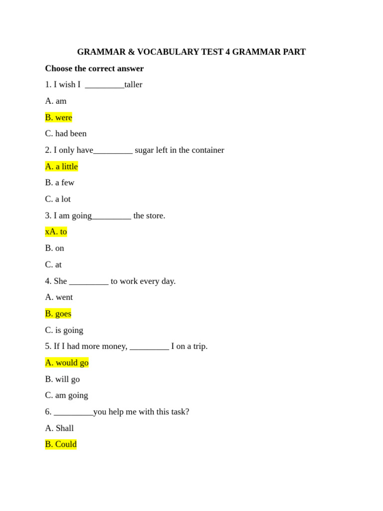 Grammar and Vocabulary Test 4 | PDF | Psychology | Cognition