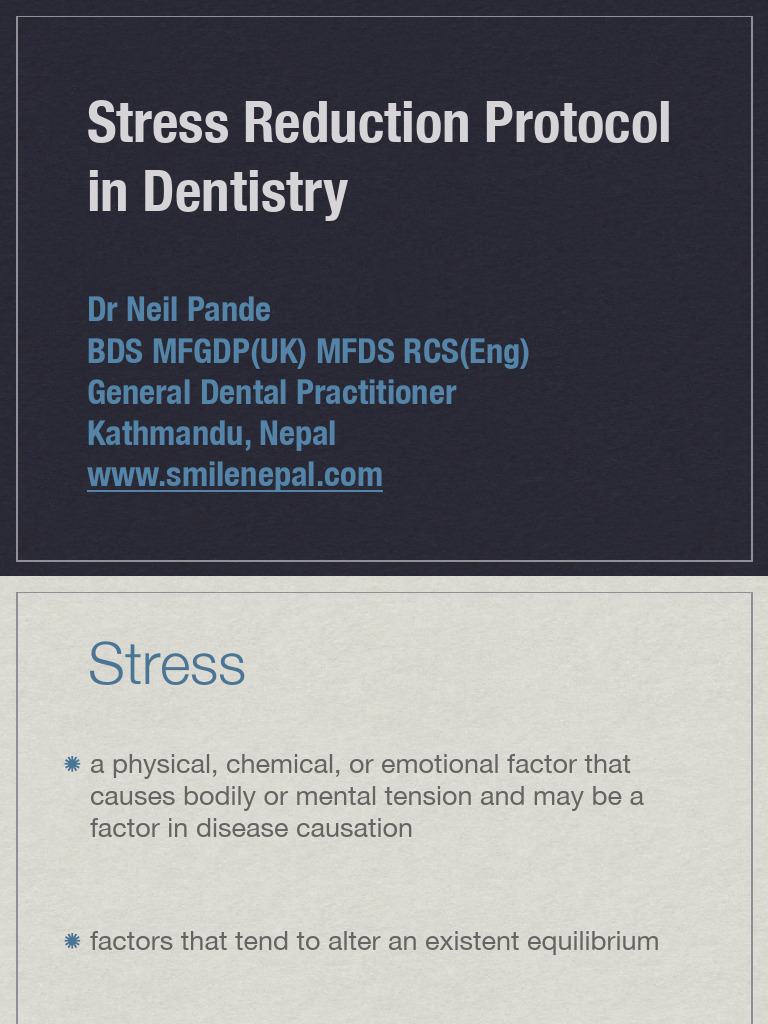 Stress Reduction Protocol in Dentistry | PDF | Stress (Biology) | Anxiety