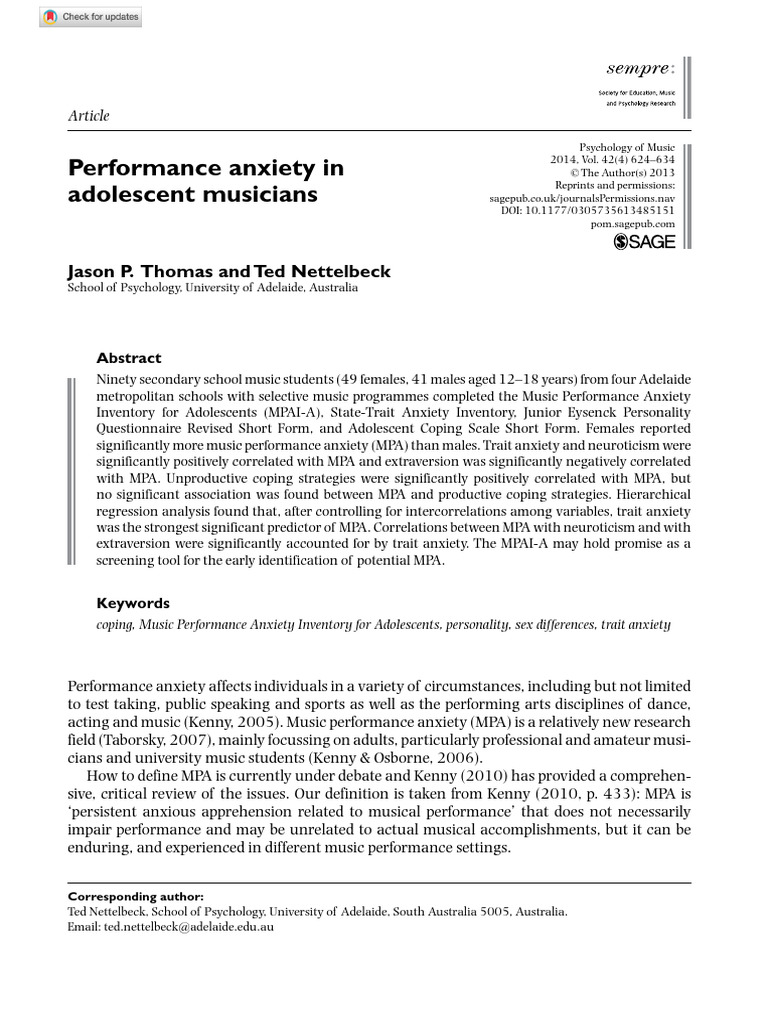 Thomas, Jason P. Nettelbeck, Ted (2014) | PDF | Extraversion And Introversion | Anxiety