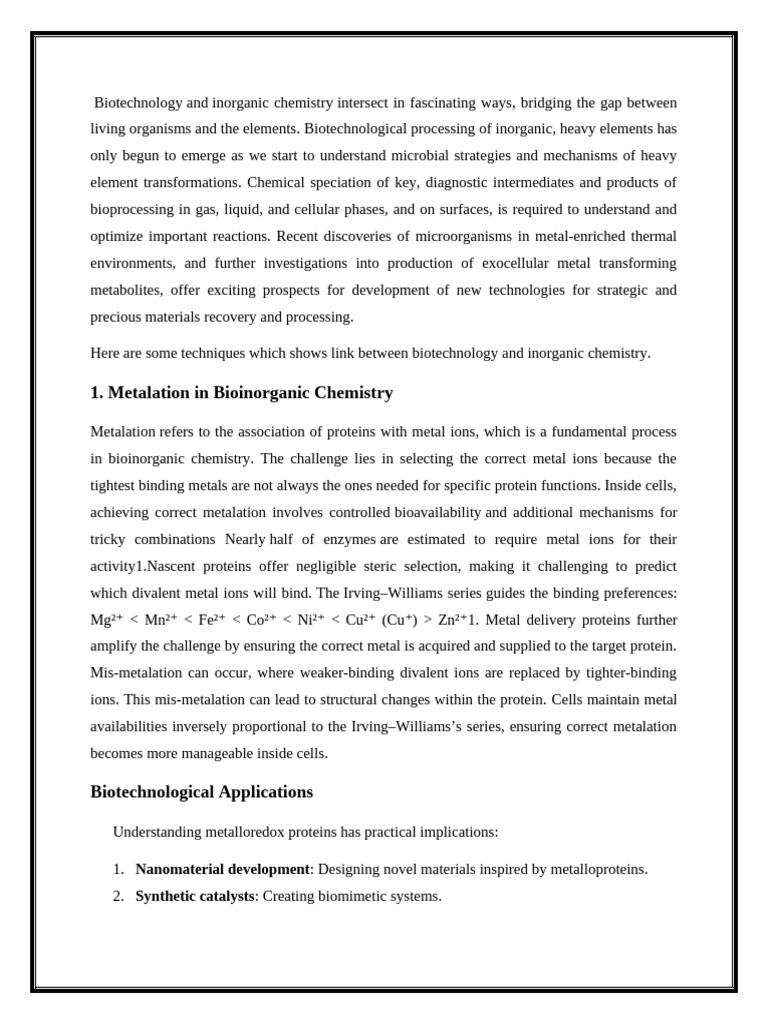Biotechnology Meets Inorganic Chemistry Insights | PDF | Medical ...
