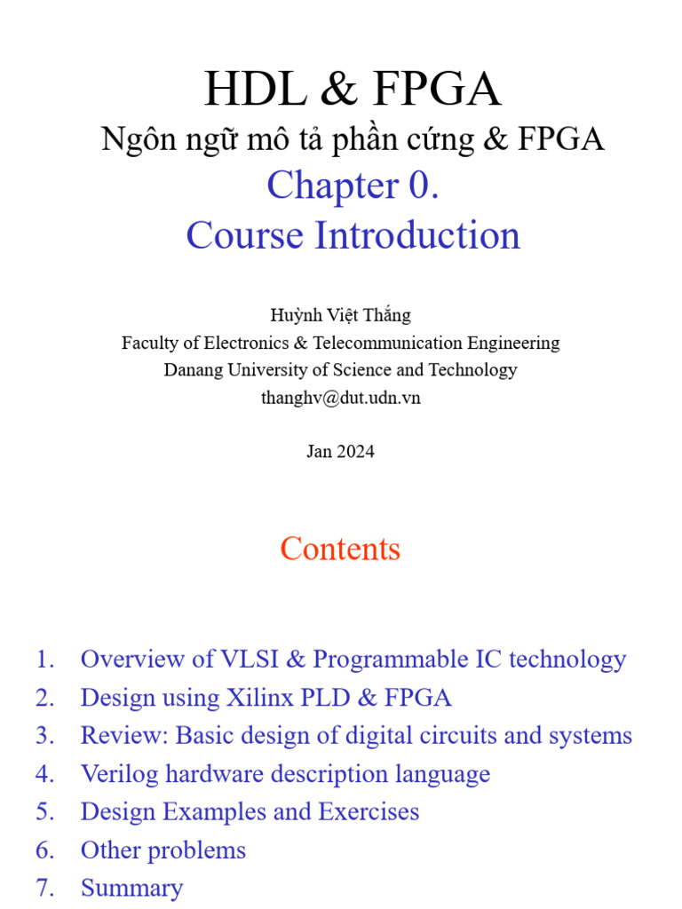 HDL and FPGA Ch00 HVT 2024 CourseOverview | PDF | Field Programmable Gate Array | Hardware ...