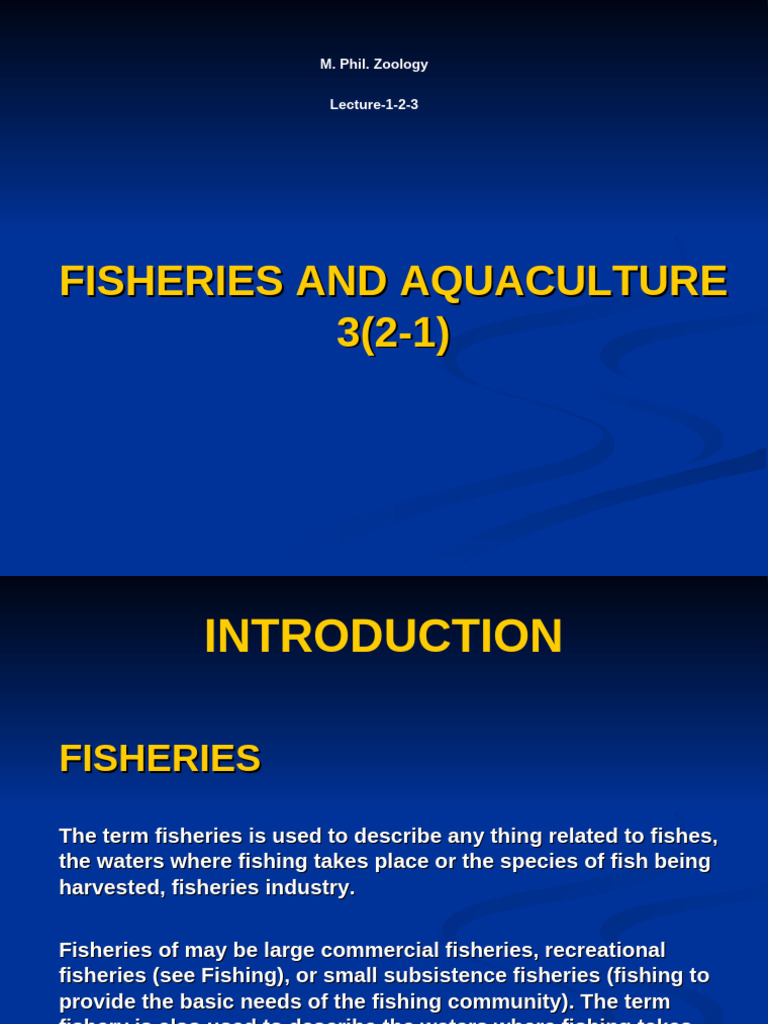Lecture 1 2 3 (Introduction) | PDF | Fishery | Aquaculture