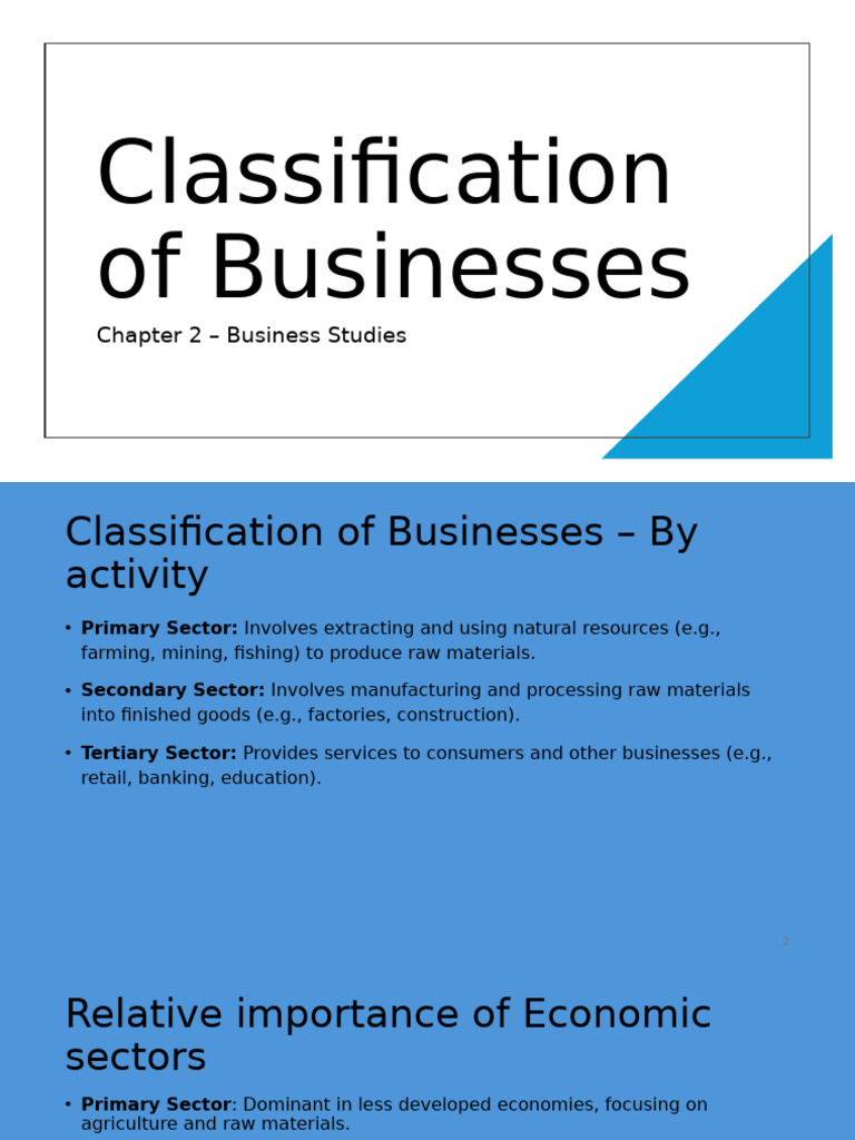 Classification of Businesses - Chapter 2 (Business Studies) | PDF ...