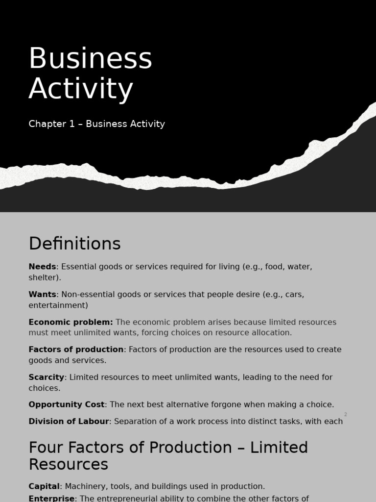Business Activity - Chapter 1 (Business Studies) | PDF | Factors Of ...