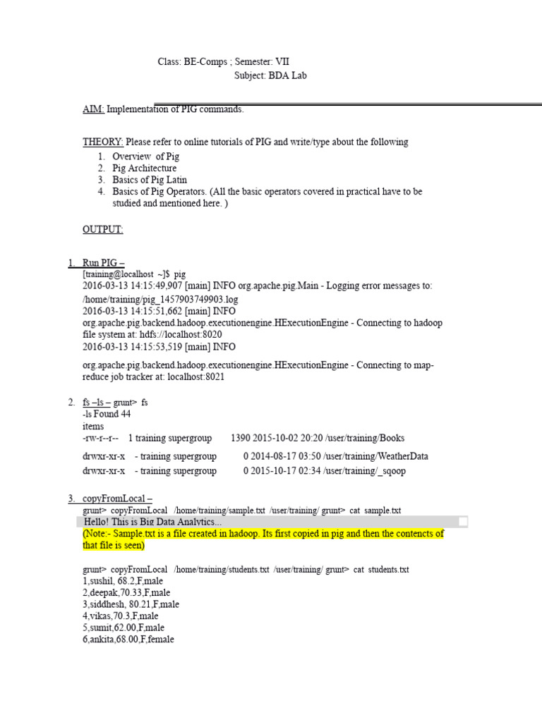 Pig Expt 5 | PDF | Apache Hadoop | Software
