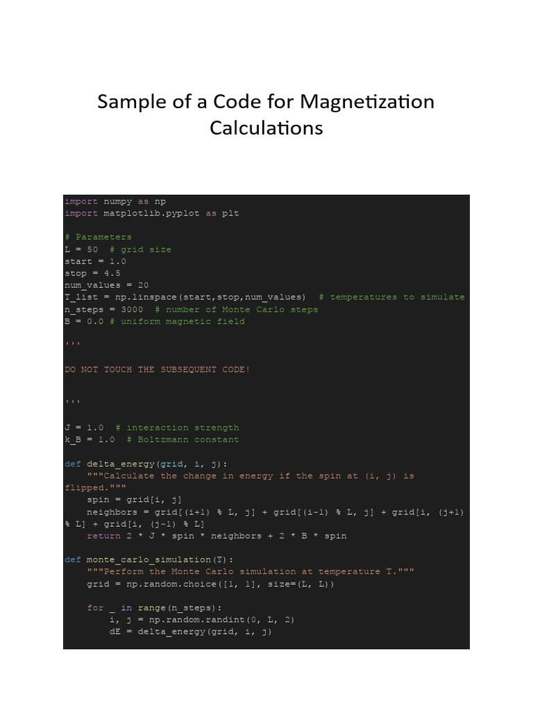 Magnetization and Energy Simulation Code | PDF | Monte Carlo Method ...