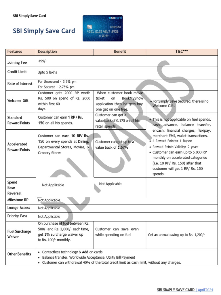 SBI Simply Save Rupay | PDF | Credit Card | Personal Finance