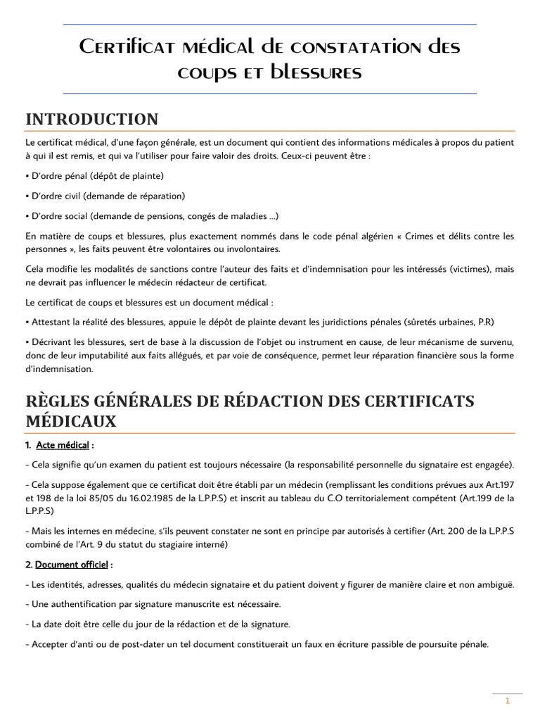 7.certificat Médical de Constatation Des Coups Et Blessures-1 | PDF | Douleur