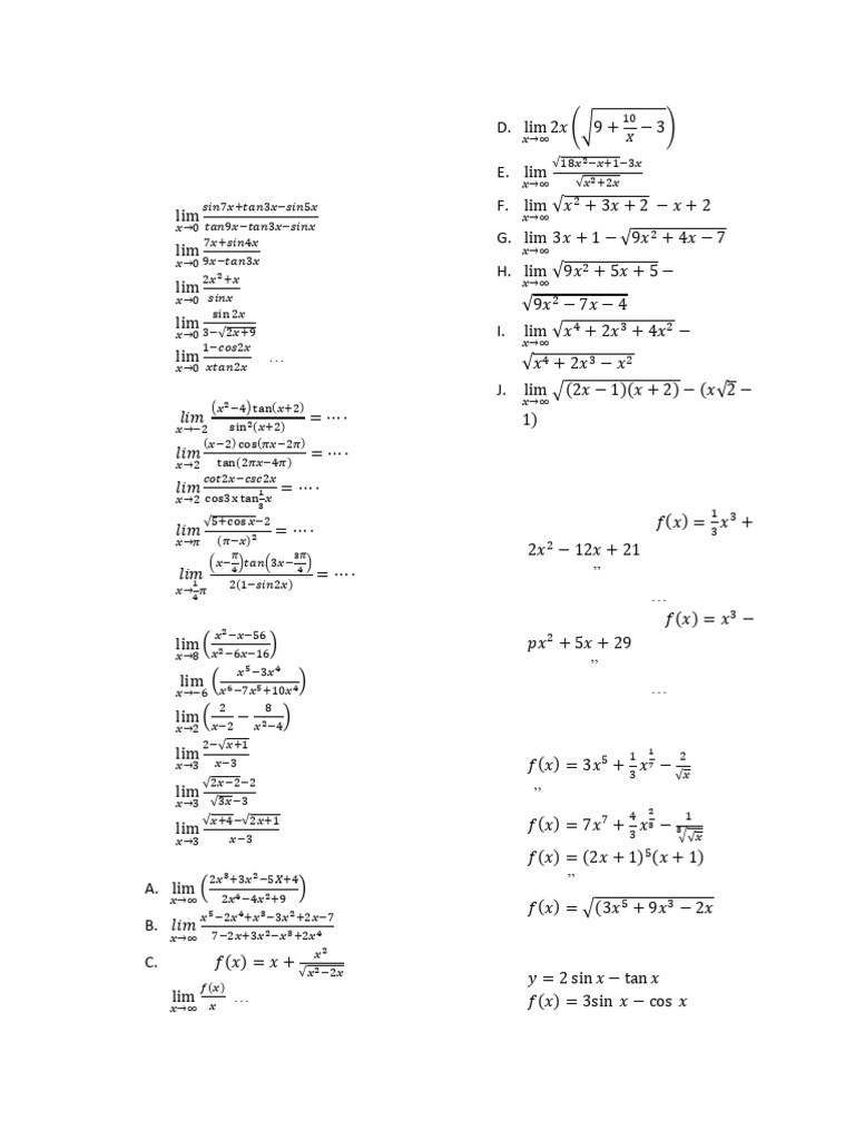LATIHAN PAS MAT TL Limit + Turunan | PDF