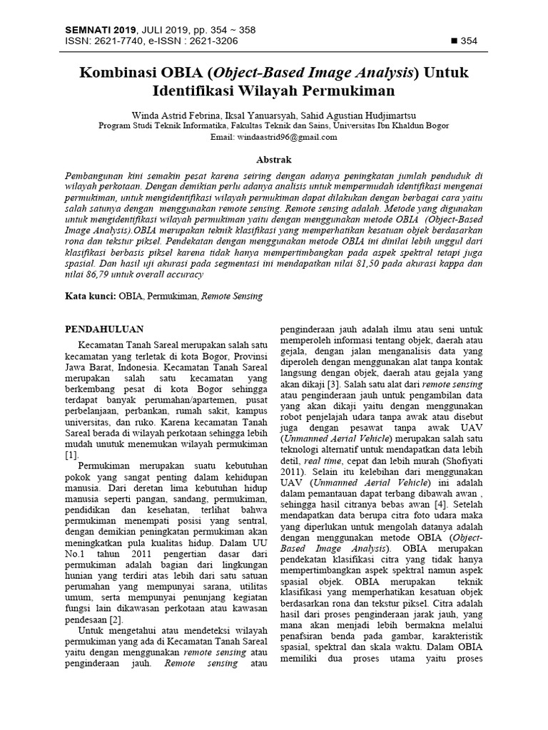 Kombinasi OBIA (Object-Based Image Analysis) Untuk Identifikasi Wilayah Permukiman | PDF