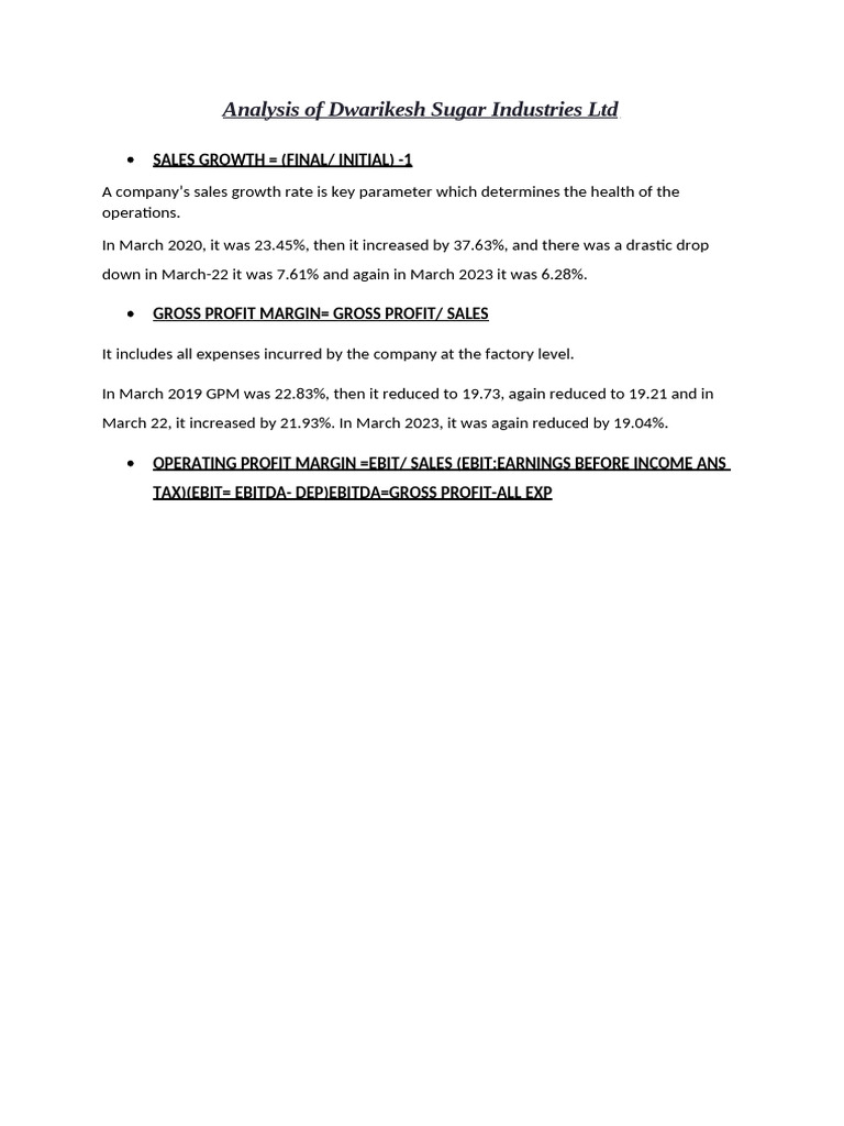 Analysis of Dwarikesh Sugar Industries LTD | PDF