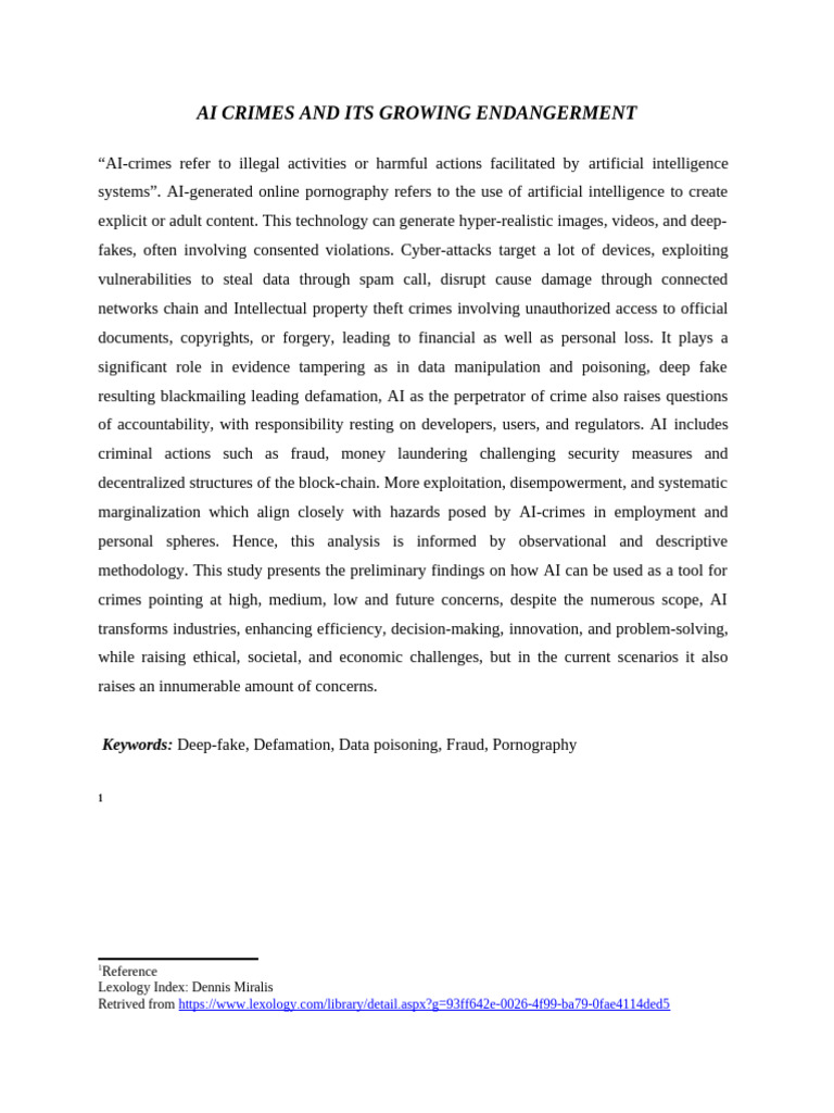 Ai Crimes and Its Growing Endangerment | PDF