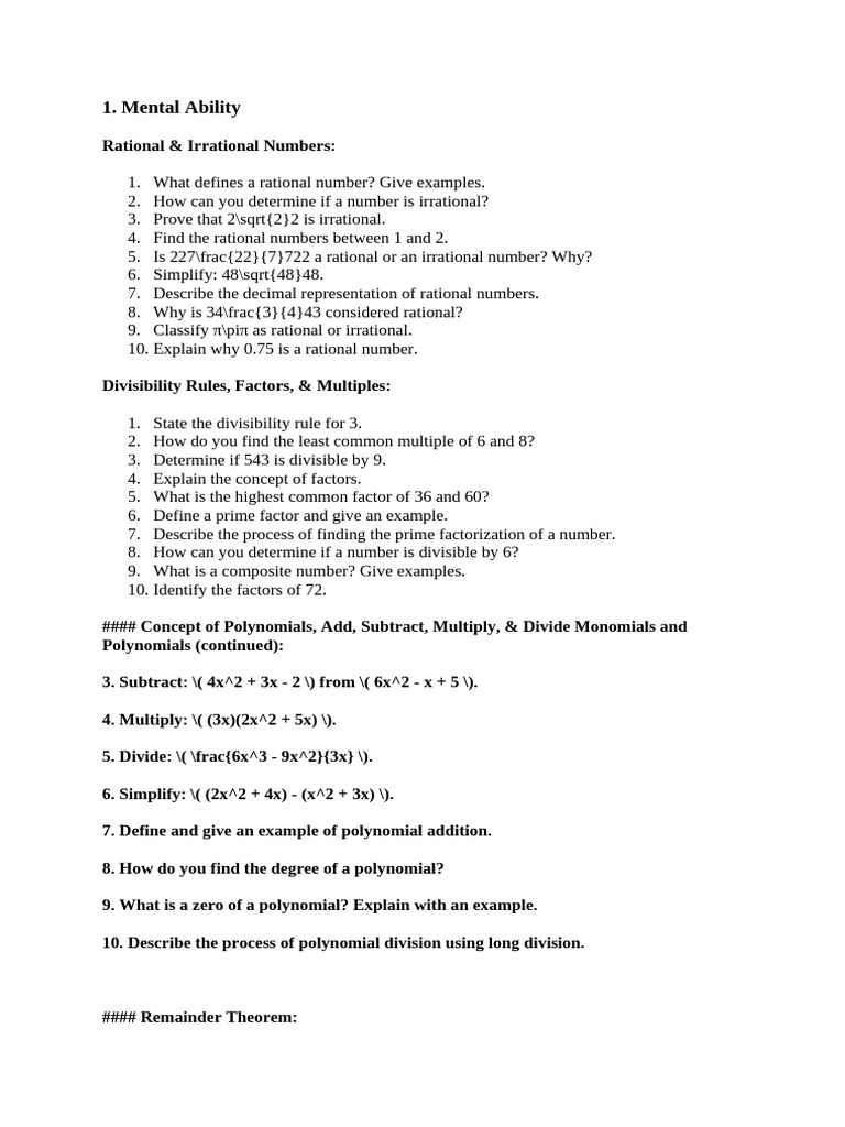 Mental Ability | PDF | Area | Polynomial