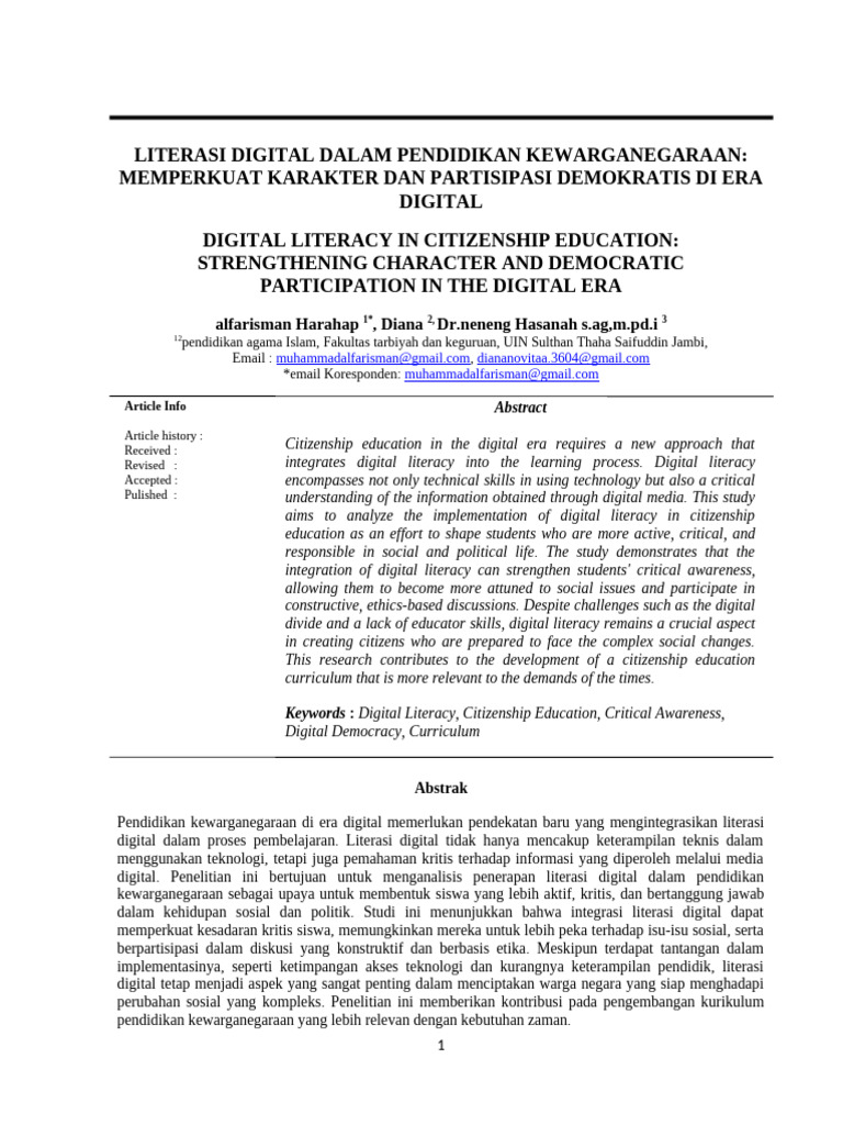 Literasi Digital Dalam Pendidikan Kewarganegaraan, Alfarisman Harahap | PDF