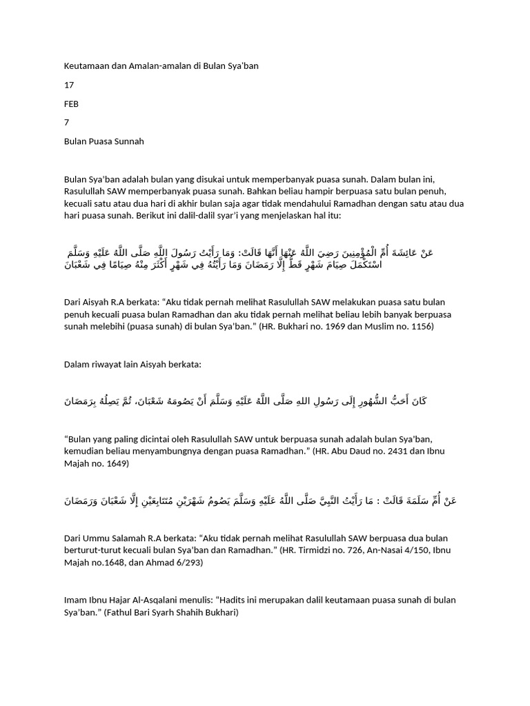 Keutamaan Puasa Sunnah Di Sya Ban Pdf