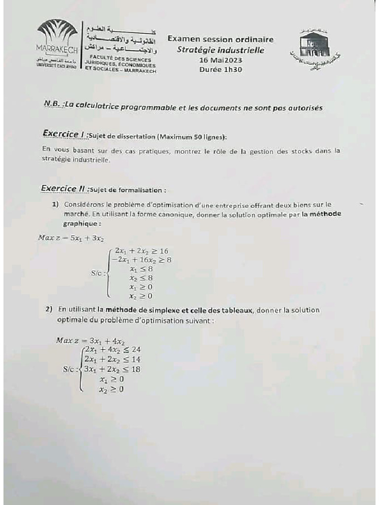 Exam Stratégie Industrielle s6 GE2 | PDF