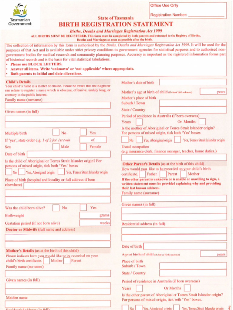 Birth Rego Form | PDF