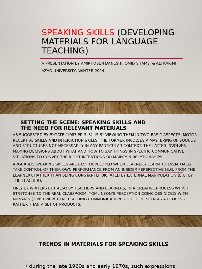 Speaking Skills Developing Materials For Language Teaching | PDF | Learning | Communication