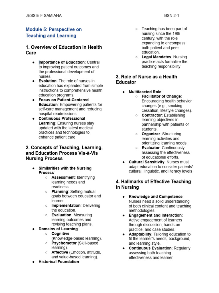 Reading Assignment Health Educ 1 | PDF | Learning | Nursing