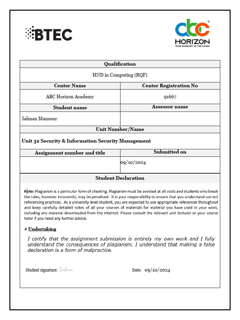 Briefing Paper (ISMS Assignment) | PDF | Information Security | Security