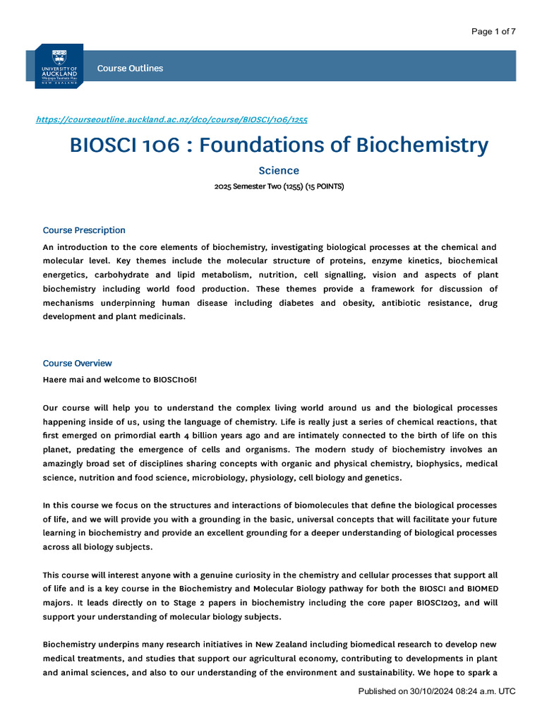 BIOSCI 106 Course Outline: Biochemistry | PDF | Biochemistry | Chemistry