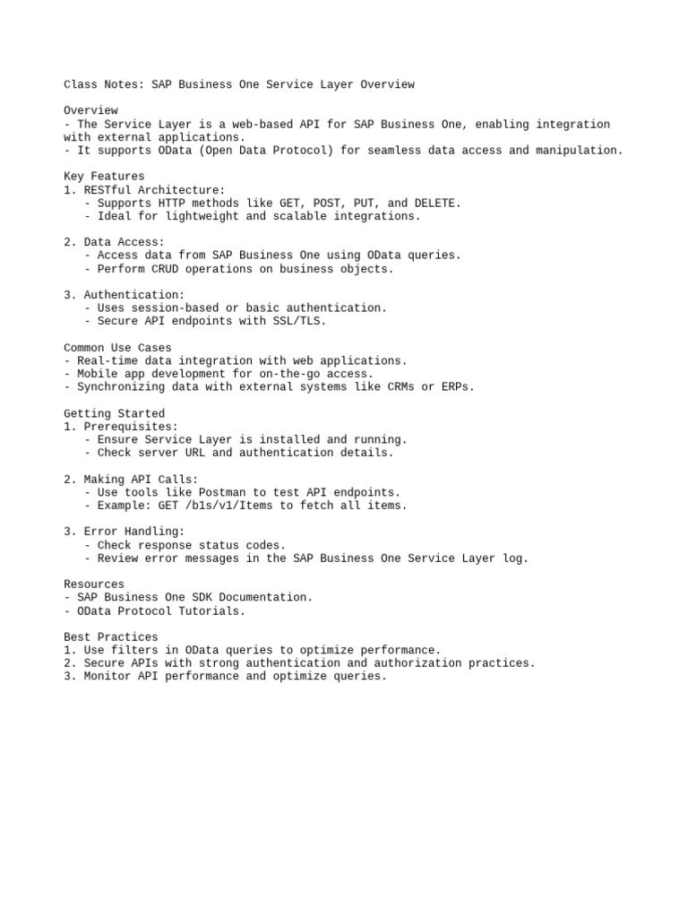 SAP B1 Service Layer Essentials | PDF