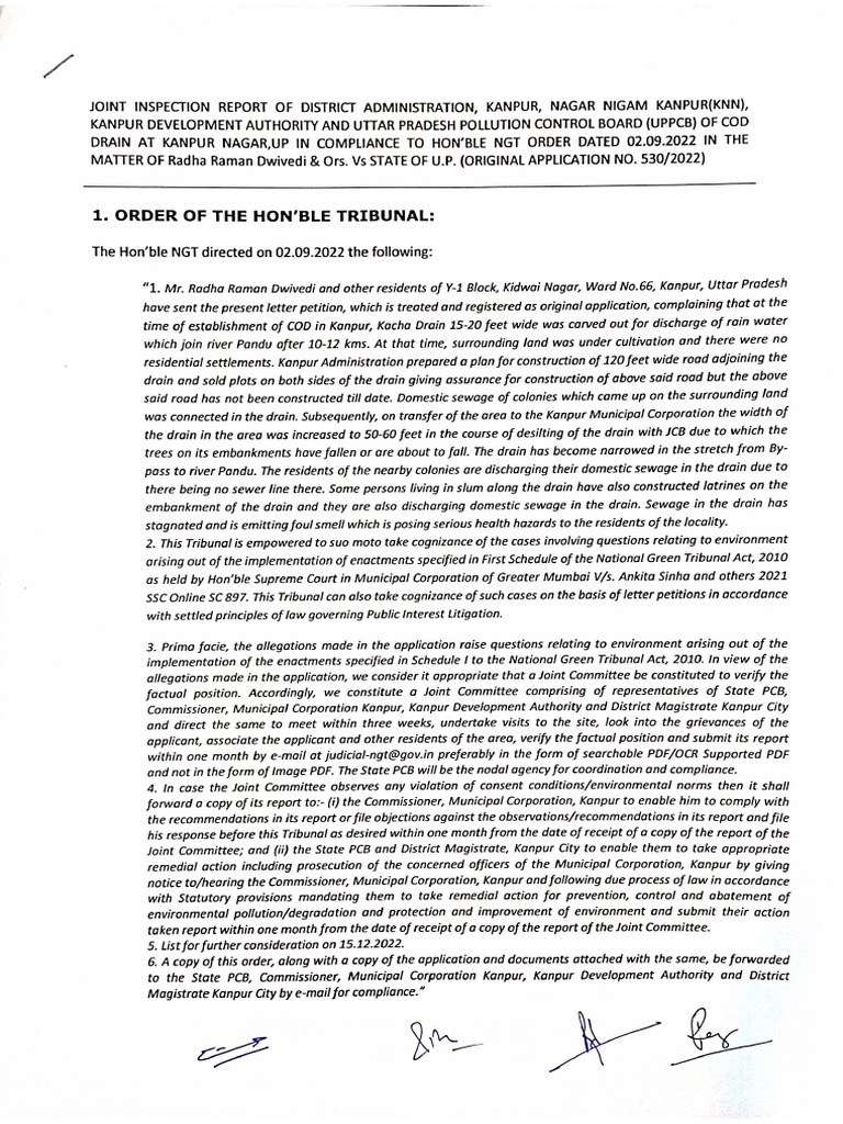 Joint Inspection Report of District Level Committee in OA No. 530 of ...