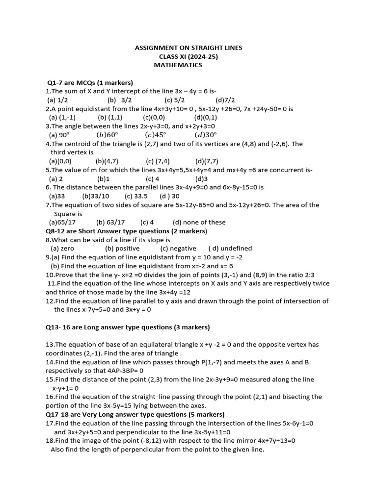 HPK Assignment Straight Lines 2024 | PDF | Triangle | Line (Geometry)