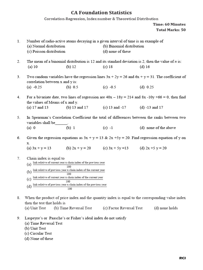 Statistics Exam: Correlation & Regression | PDF | Variance | Standard ...