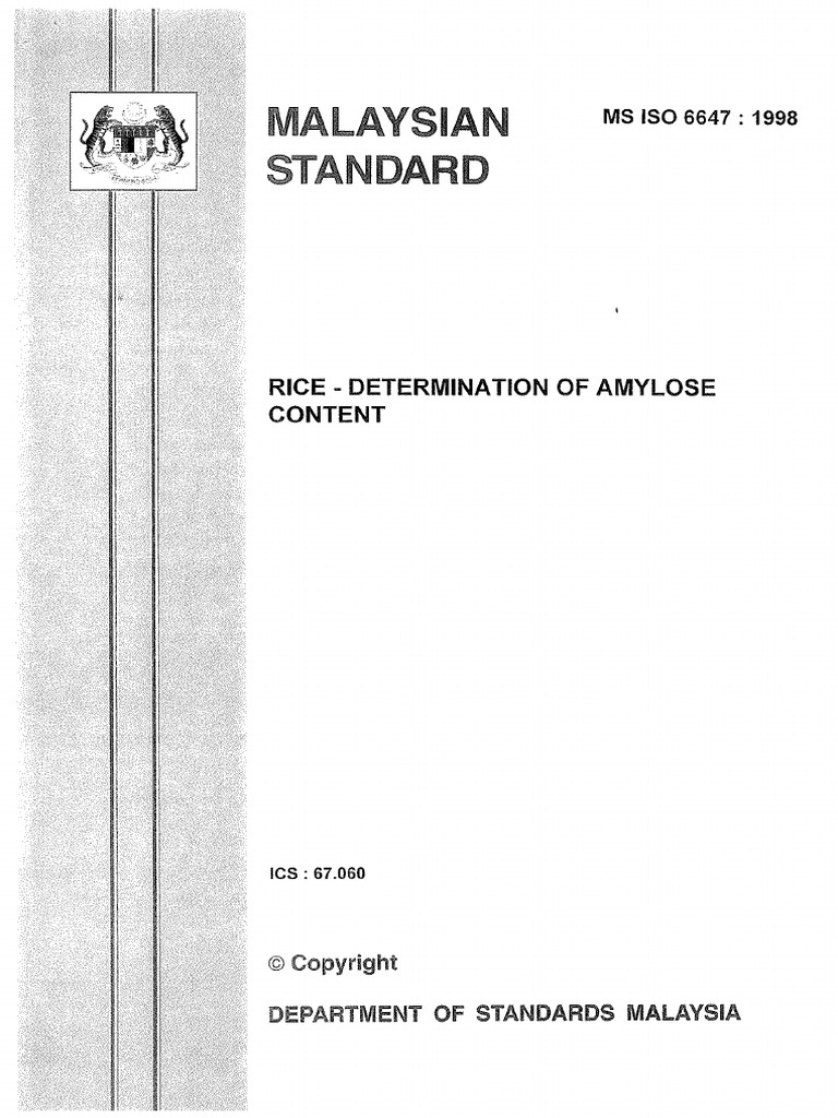 MS ISO 6647 - Determination of Amylose Content | PDF