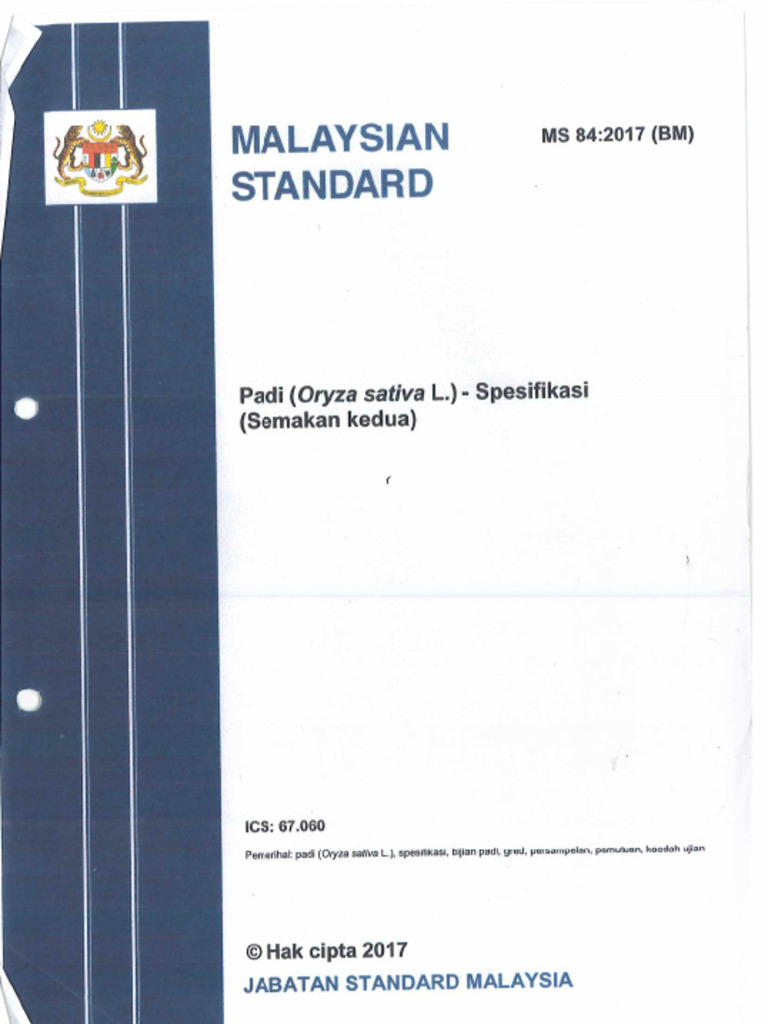 MS 084 - Specification and Grades For Paddy - 2017 | PDF