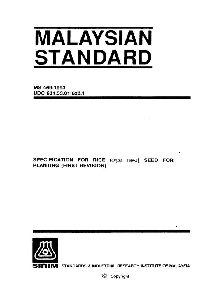 MS 469 - Specification for Rice Seed for Planting | PDF