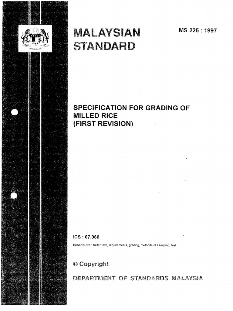 MS 225 - Specification For Grading of Milled Rice | PDF