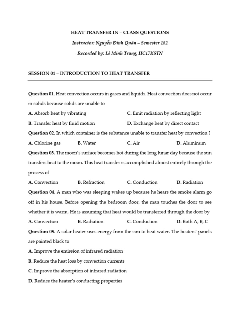 Heat Transfer Class Questions & Solutions | PDF | Heat Transfer ...