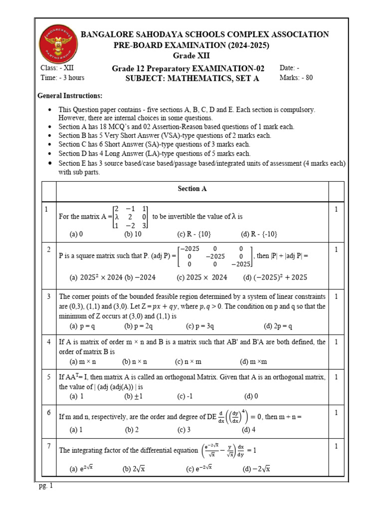 Math QP 1 (1) | PDF | Matrix (Mathematics) | Mathematical Analysis