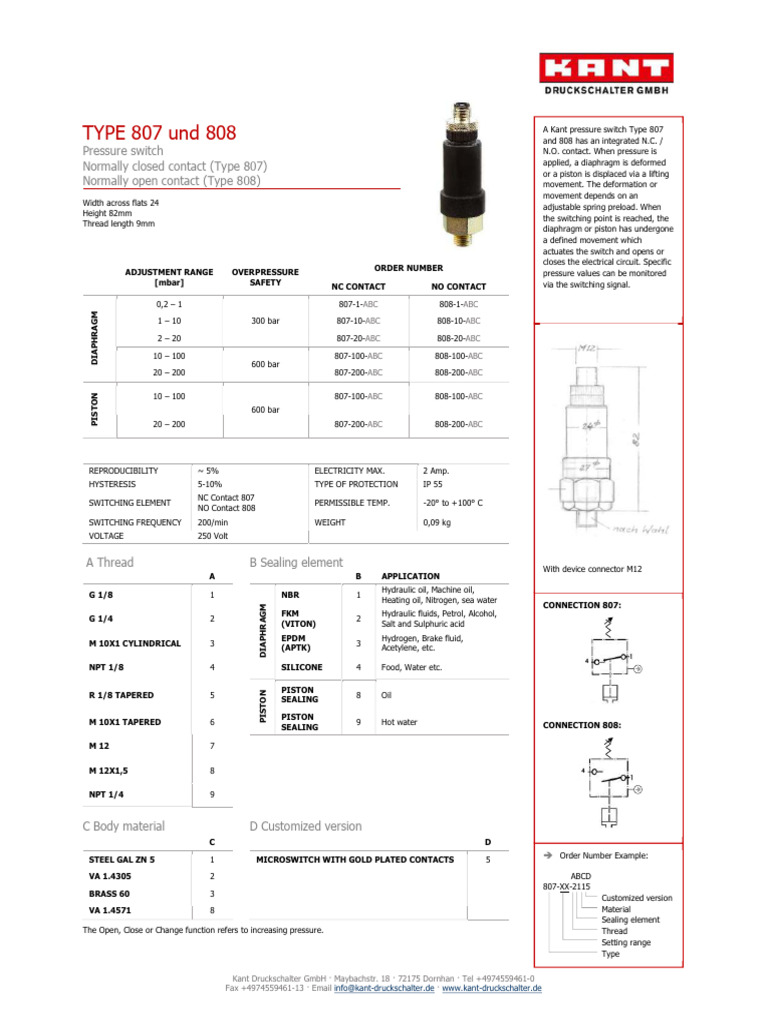 Data Sheet Type 807 - 808 | PDF | Switch | Electrical Engineering