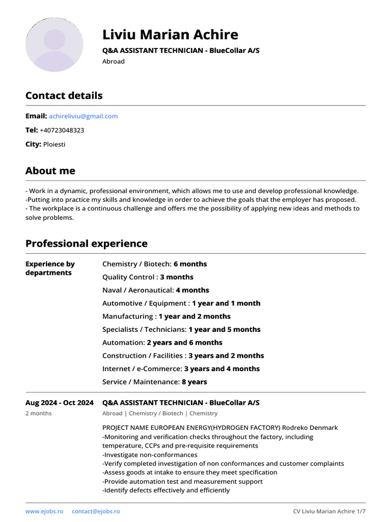CV - Achire - Liviu Marian - en | PDF | Electrical Wiring | Instrumentation