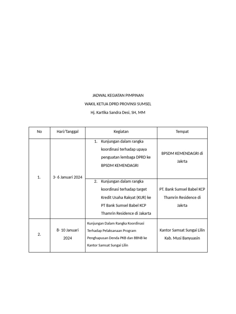 Jadwal Pimpinan Januari 2024 Salinan | PDF