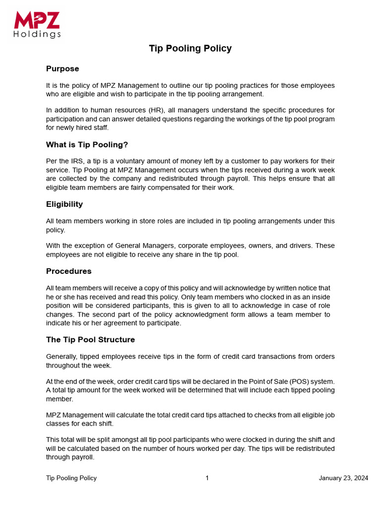 Tip Pooling Policy | PDF