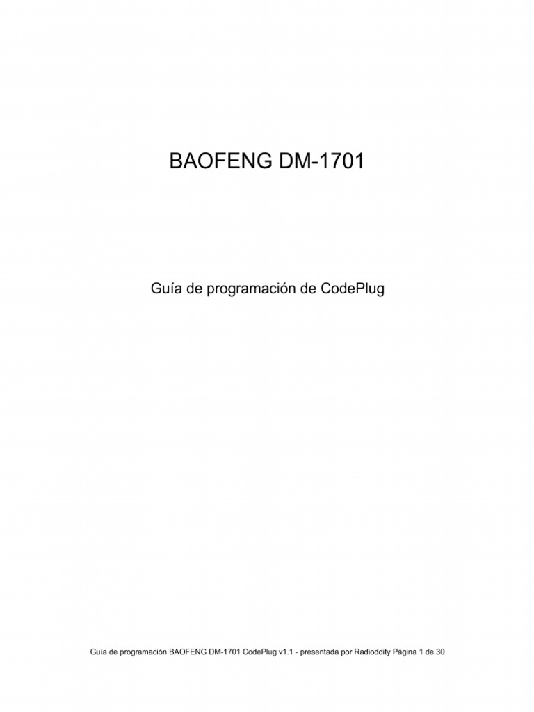 Baofeng Dm-1701 Manual para Programar La Radio Codeplug v1.1 - Radioddity | PDF | Radiodifusión ...