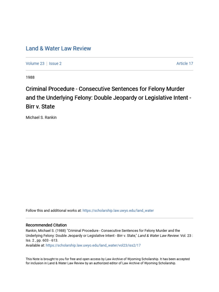 Legal Analysis: Felony Murder Sentencing | PDF | Double Jeopardy Clause ...