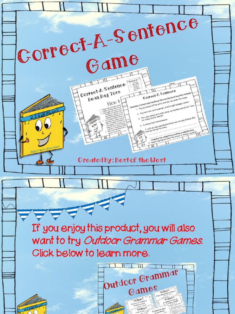 CorrectASentenceGameGrammarELAGameCorrectSentenceElementary 1 | PDF