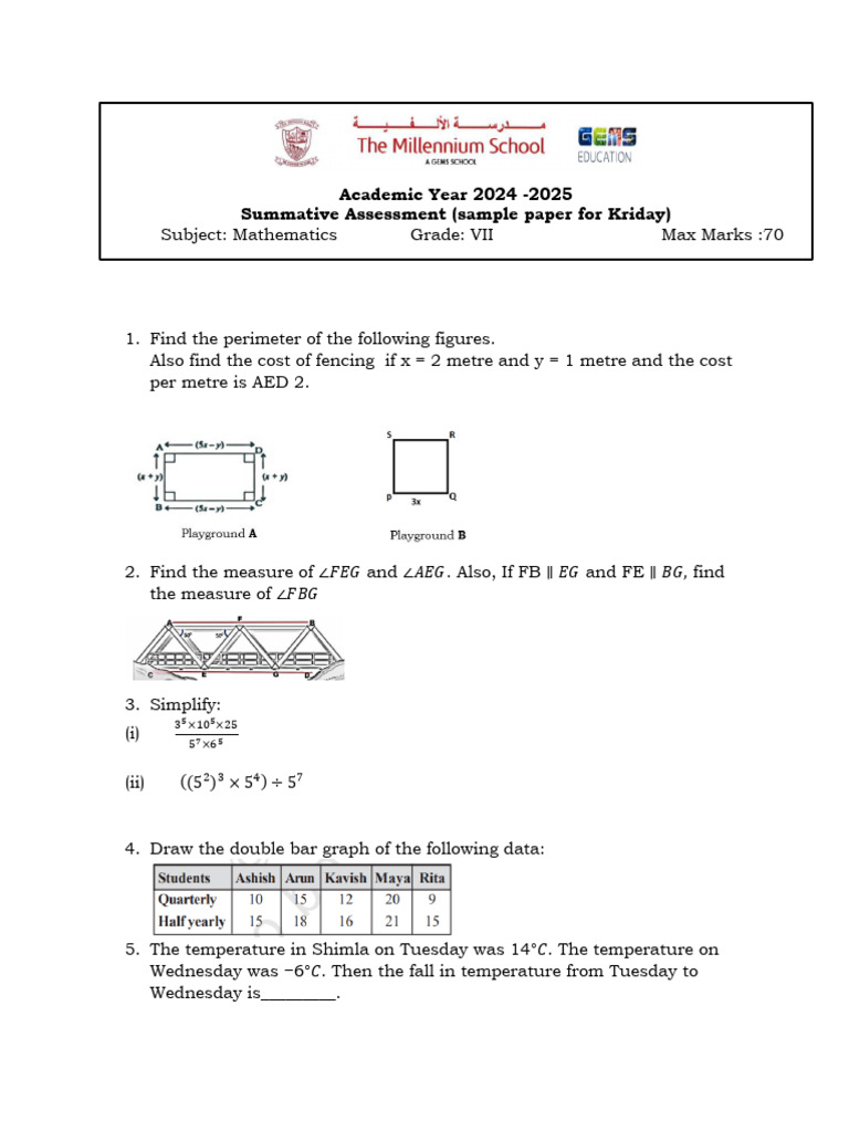 Sample SA1 Math Exam for Kriday | PDF