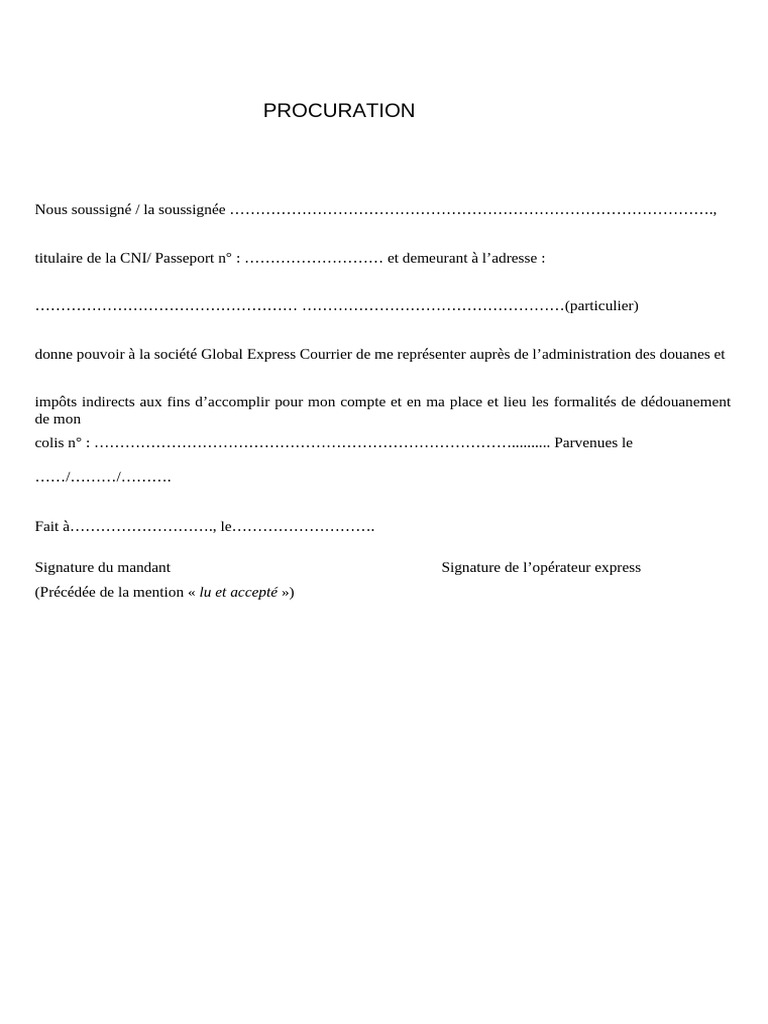 Modèle de procuration pour colis | PDF