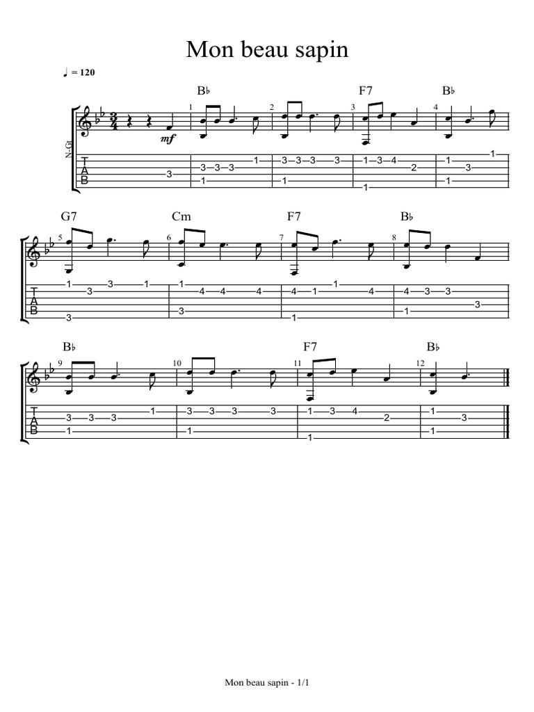 Sheet Music for "Mon Beau Sapin" | PDF
