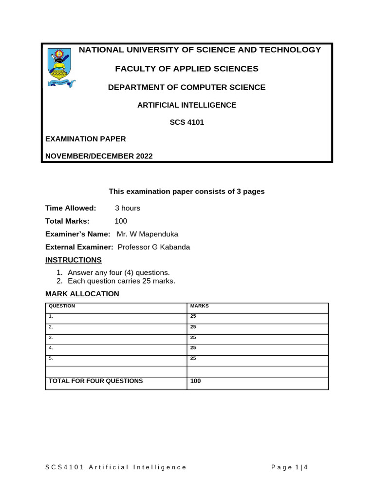 SCS4101 Artificial Intelligence_ExamPaper_Nov-Dec 2022 | PDF | Artificial Intelligence ...