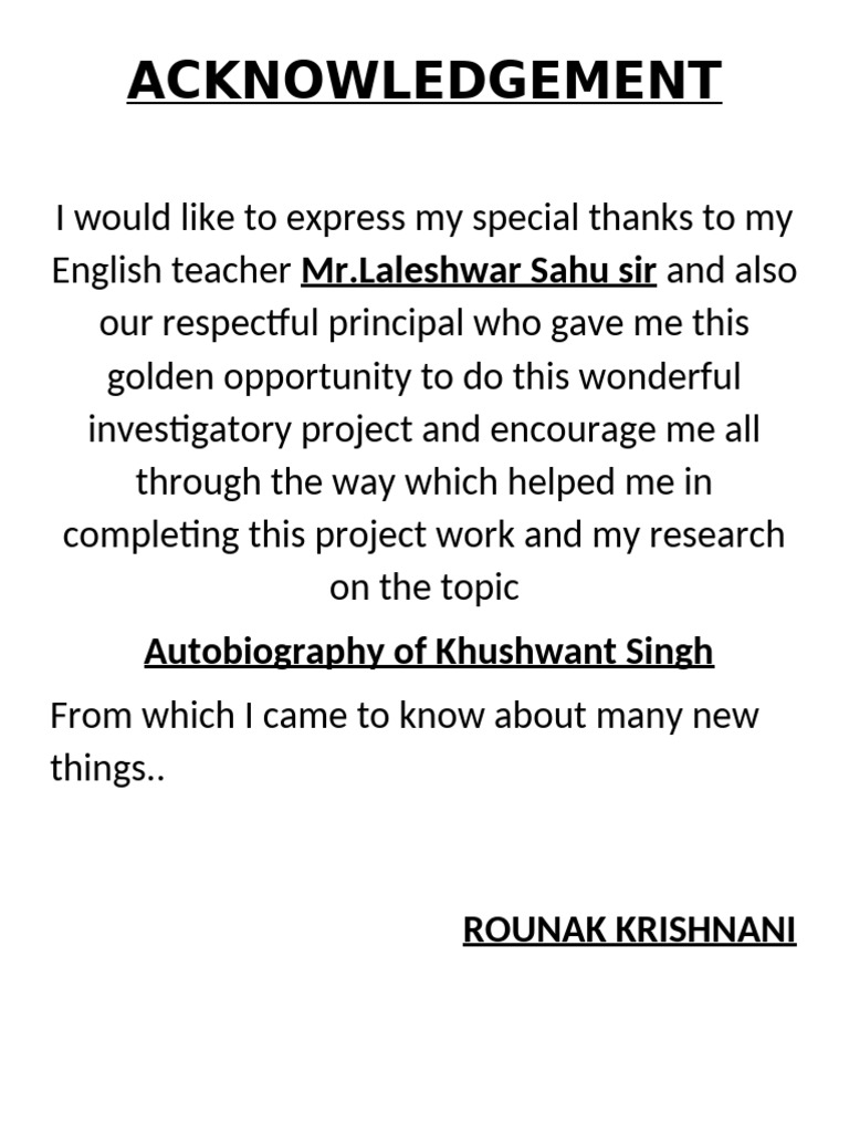 Student's Project Acknowledgement | PDF